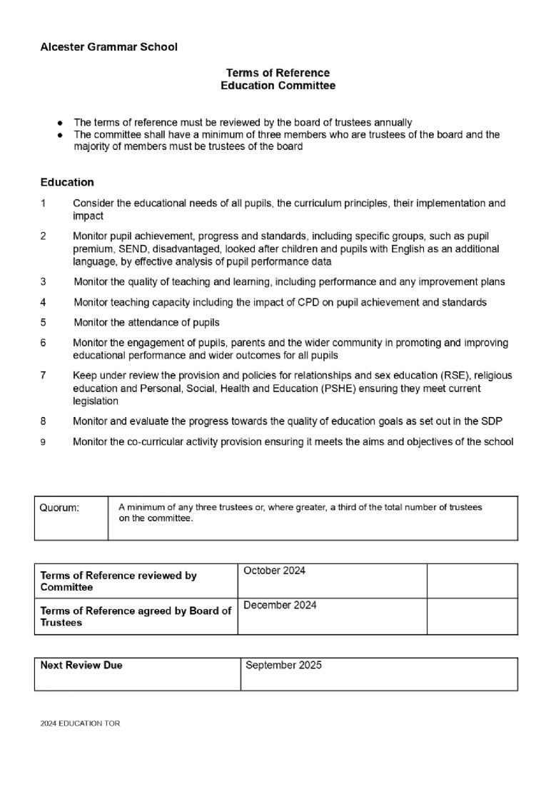 Governors' Information and Duties - Alcester Grammar School